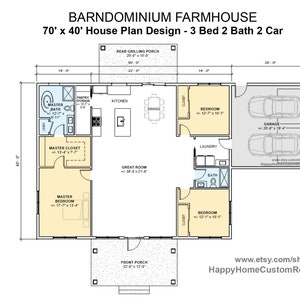 Grand Gable Barndominium Farmhouse - 70' X 40' House Plan Design - 3 ...