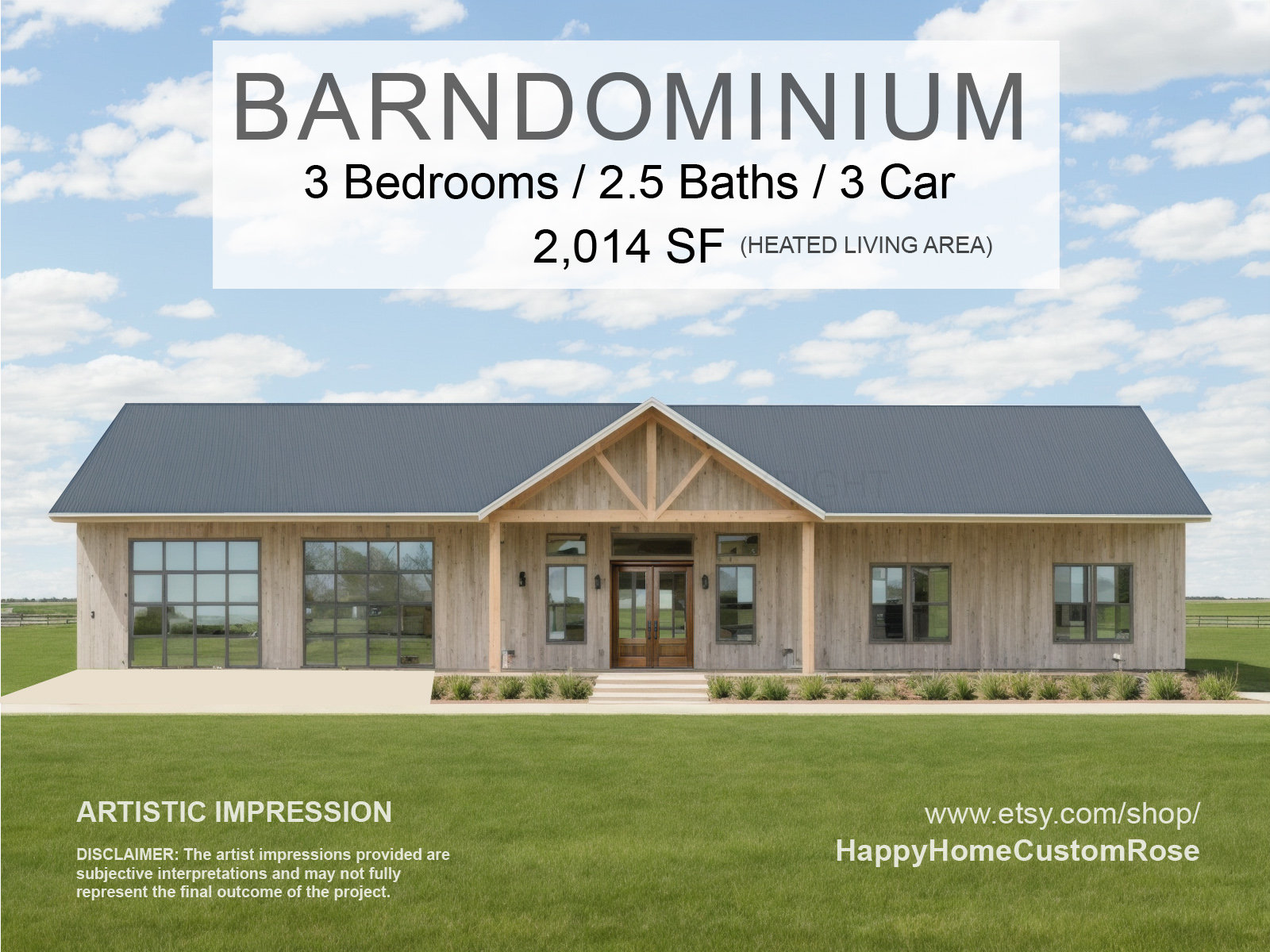 White Oak Modern Custom Barndominium - 84' X 38' House Plan Design - 3 Bed 2.5 Bath - Drawings ...