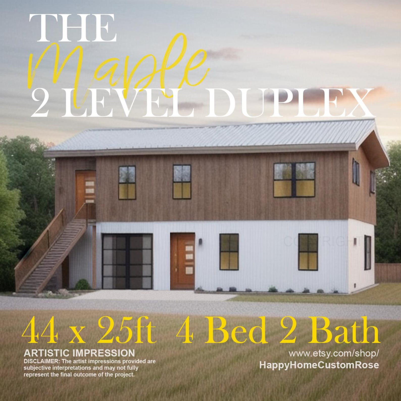 Maple Two-level Duplex House Plan Design - 2200 SF - Modern Multifamily - Drawings Blueprints ...