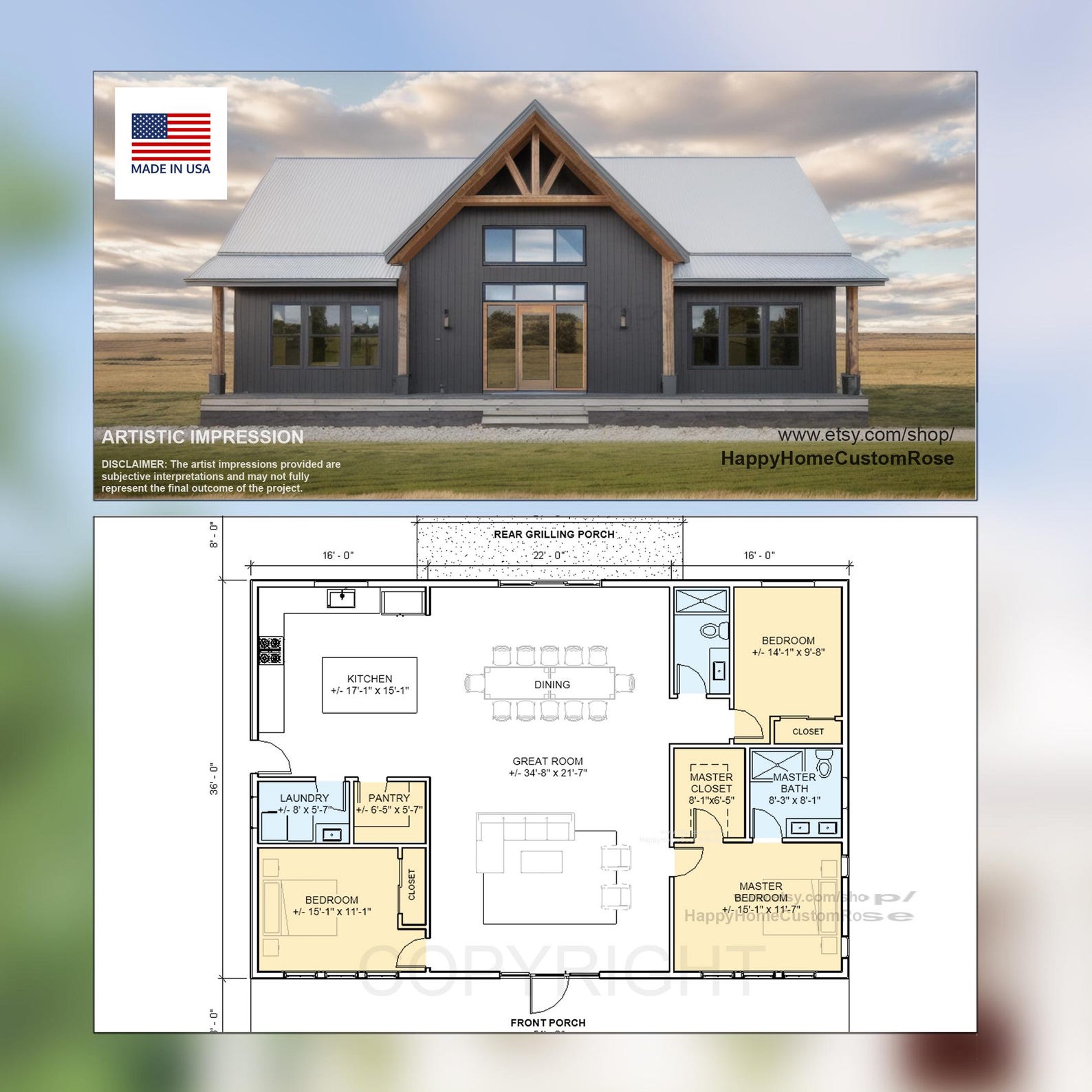 Bold Birch Barndominium Modern House Open Plan Design 54 X 36 - 3 Bed 2 ...