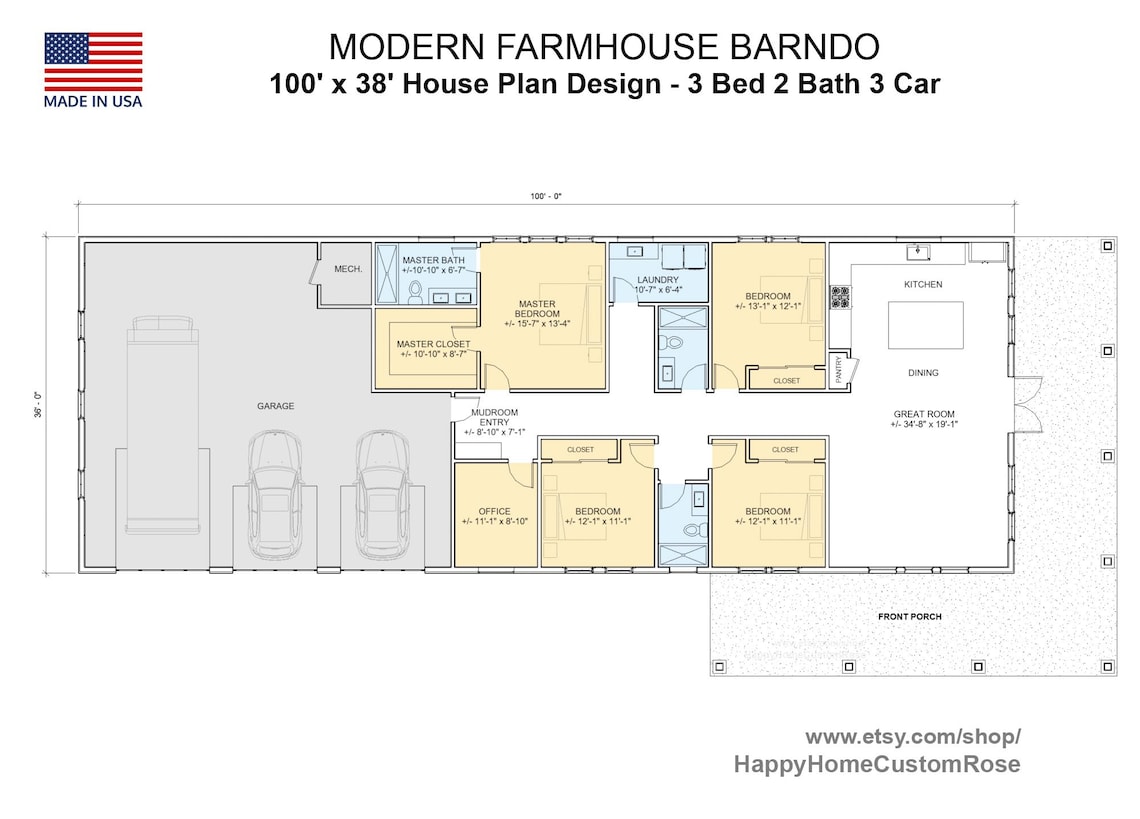 Modern Barndominium House Plan – 4 Bed, Open Plan (PDF Drawings) - Etsy ...