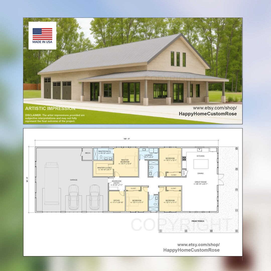 Brentwood Barn Barndominium Modern House Open Plan Design 100 X 36 4 ...