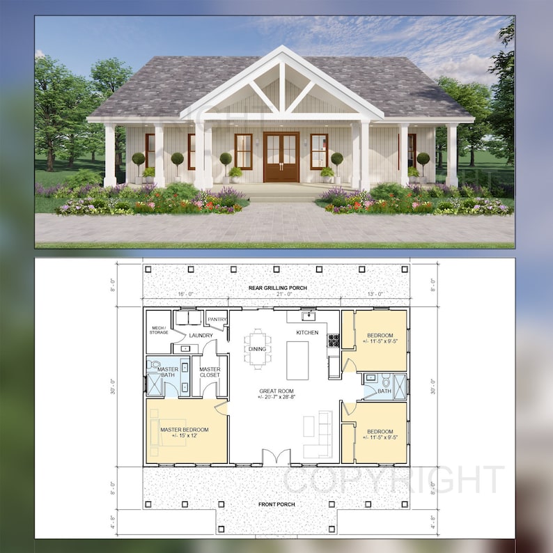 Oak Springs House Plans - Open Plan Design - Modern Farmhouse 3 Bed/2 ...
