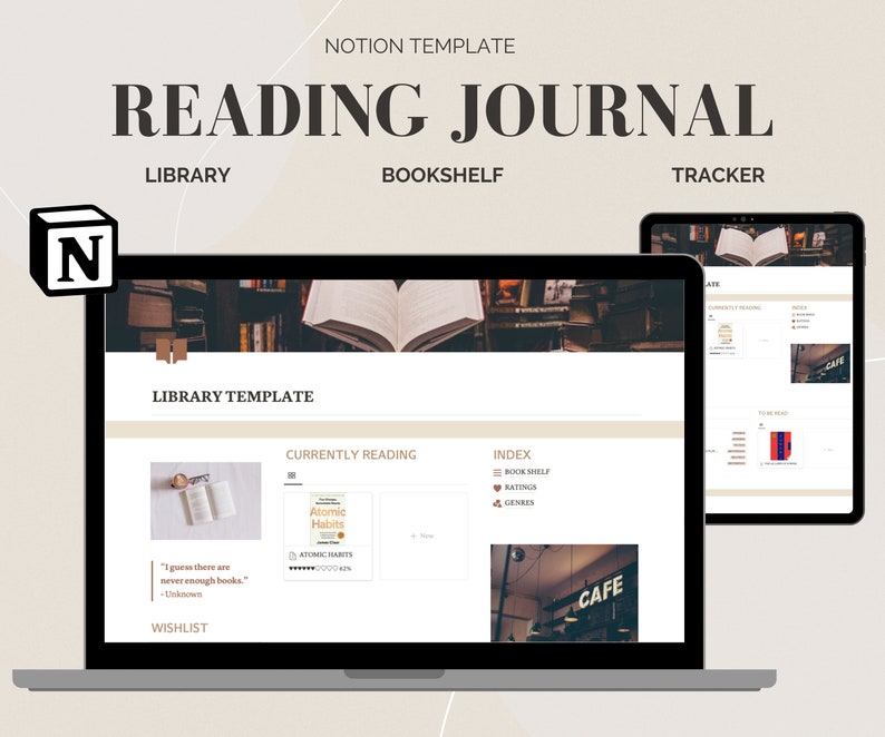 Reading Journal Notion Template Digital Reading Journal, Reading Log, Notion Dashboard, Notion ...