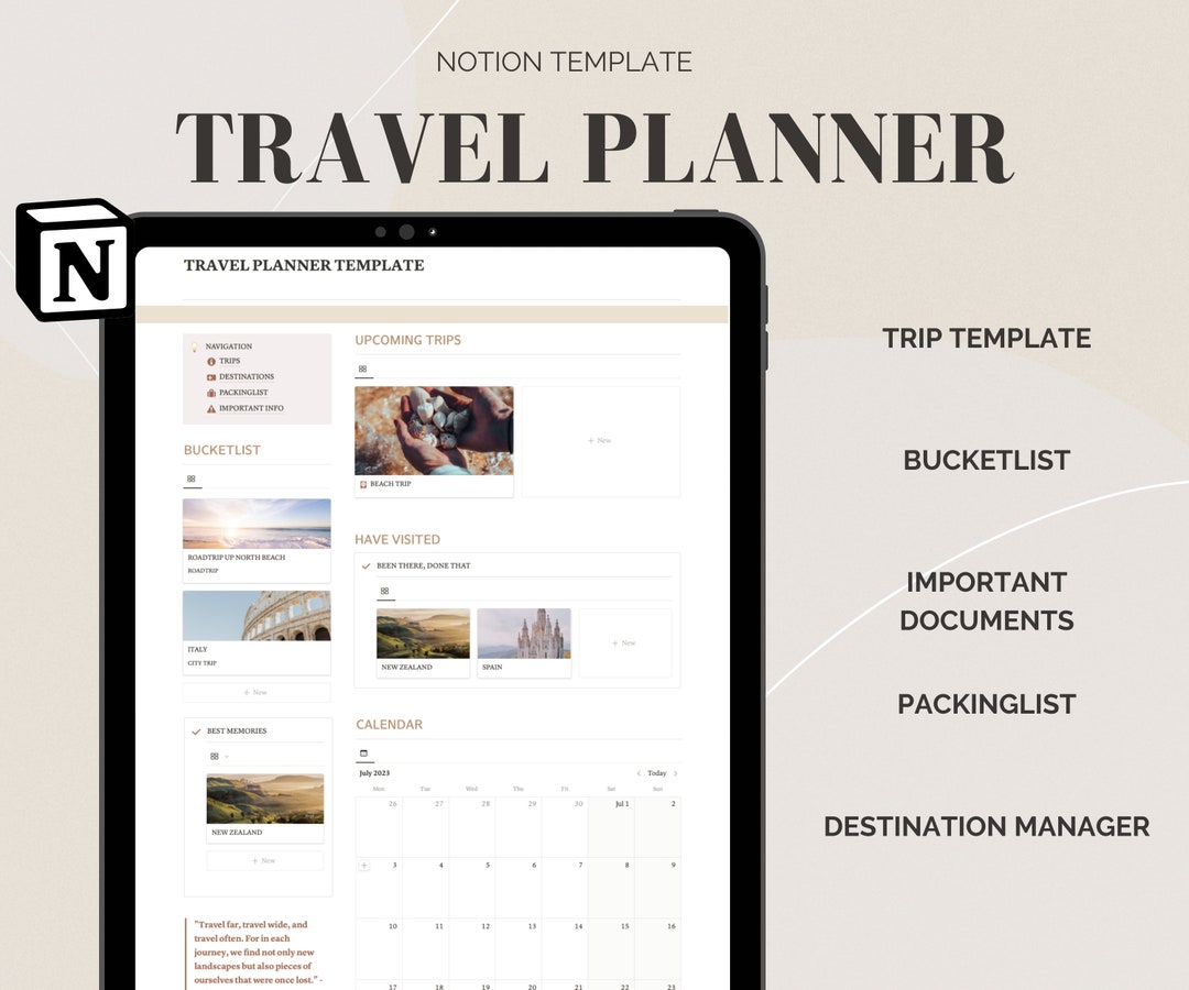 Travel Planner Notion Template Notion Dashboard, Notion Planner, Notion ...