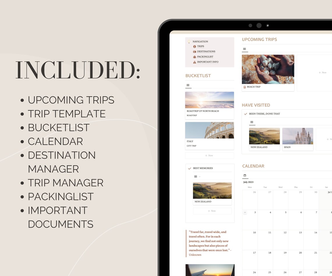 Travel Planner Notion Template Notion Dashboard, Notion Planner, Notion ...