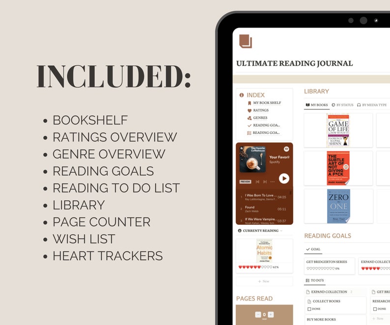 Ultimate Reading Journal Notion Template Digital Reading Journal, Reading Log, Notion Dashboard ...