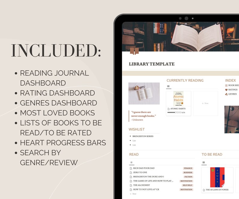 Reading Journal Notion Template Digital Reading Journal, Reading Log, Notion Dashboard, Notion ...
