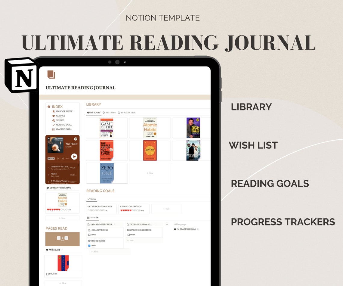 Ultimate Reading Journal Notion Template Digital Reading - Etsy