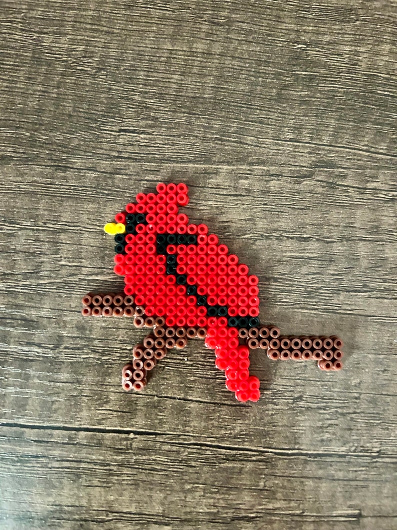 Handmade Perler Bead Red Cardinal on Branch - Etsy