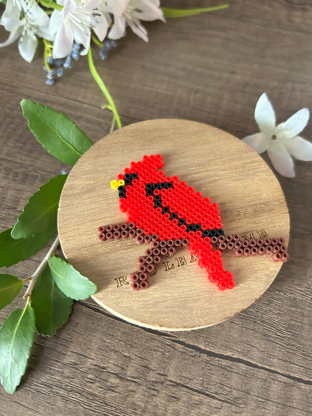 Magnet or Keychain Handmade Perler Bead Red Cardinal on Branch - Etsy