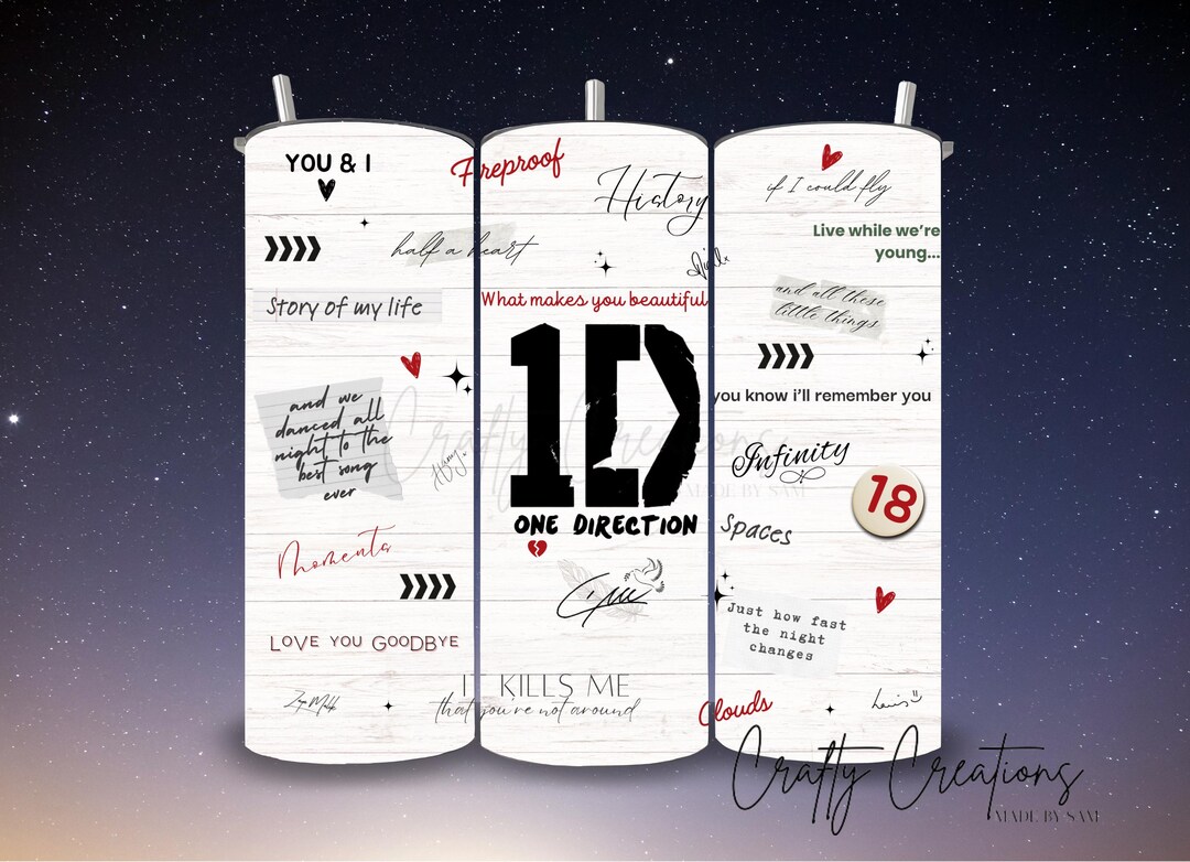 One Direction Tumbler Wrap: 1D Song Titles, Memories (digital Download ...