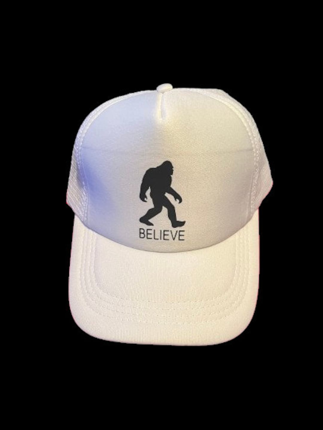 Sasquatch / Bigfoot Baseball Cap, WHITE Sasquatch / Bigfoot "believe ...