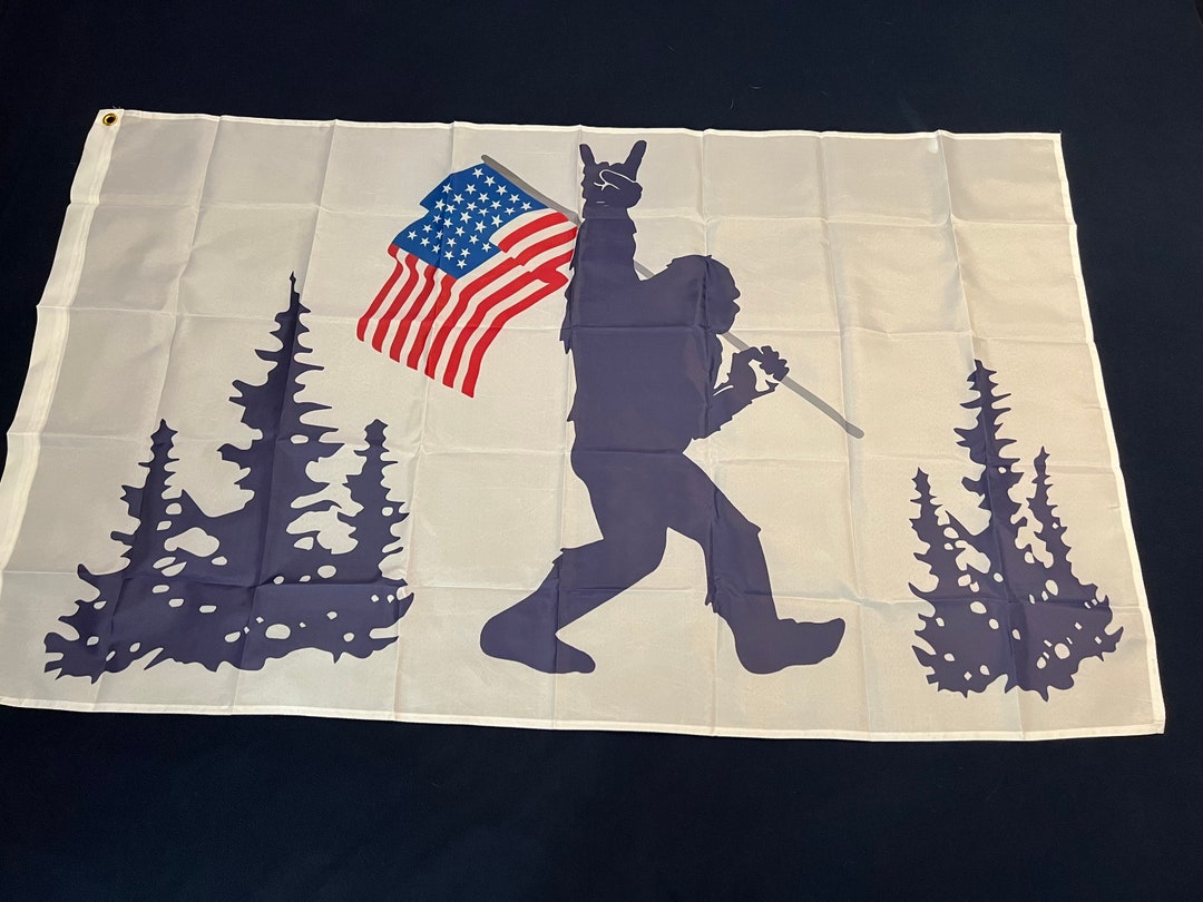 Sasquatch, Bigfoot Carrying an American Flag 100% Polyester Double ...