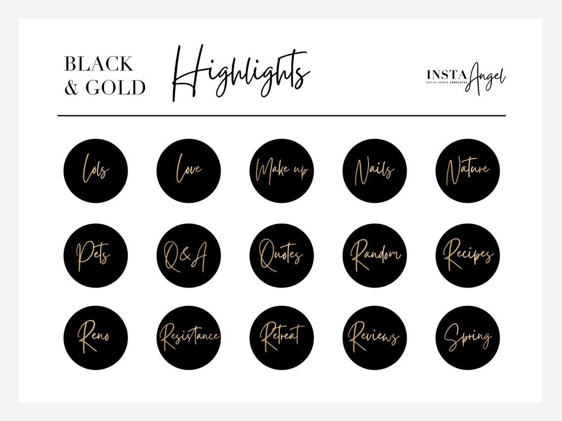 Portadas destacadas de Instagram en negro y oro - Iconos destacados ...