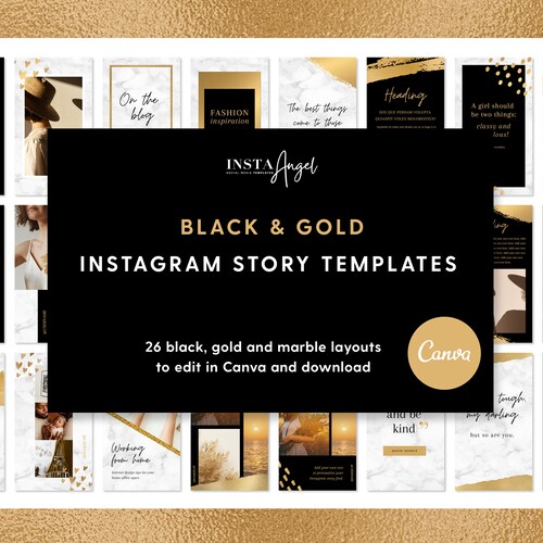 Black Gold Marble Instagram Story Templates Canva - Etsy