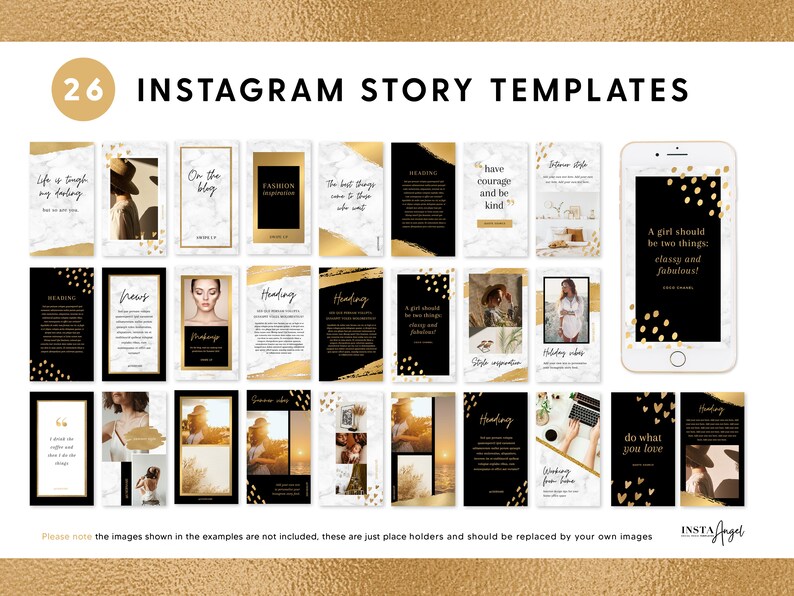 Black Gold Marble - Instagram Story Templates Canva - Instagram Posts ...
