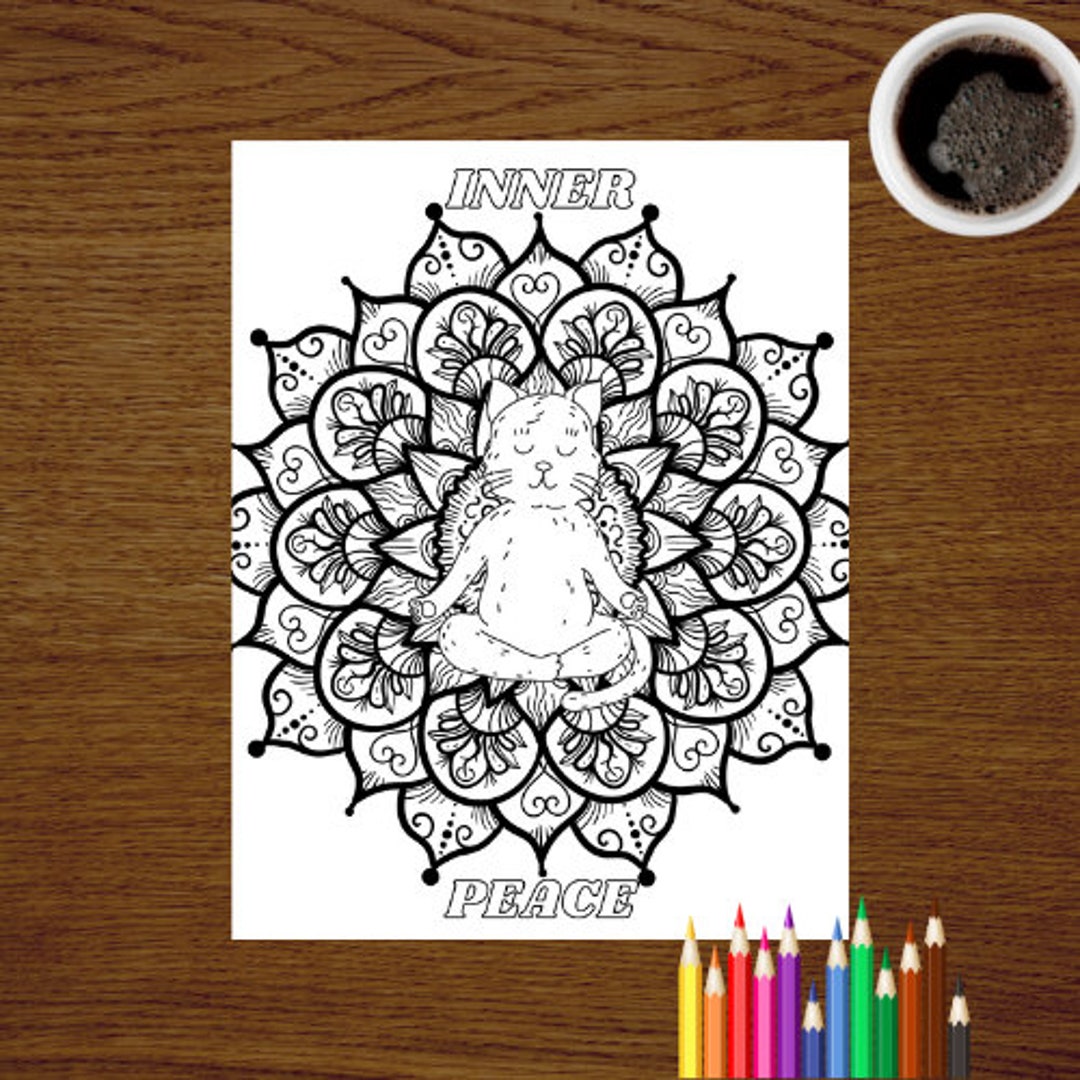 Inner Peace Printable Coloring Page - Meditating Cat - Spiritual ...
