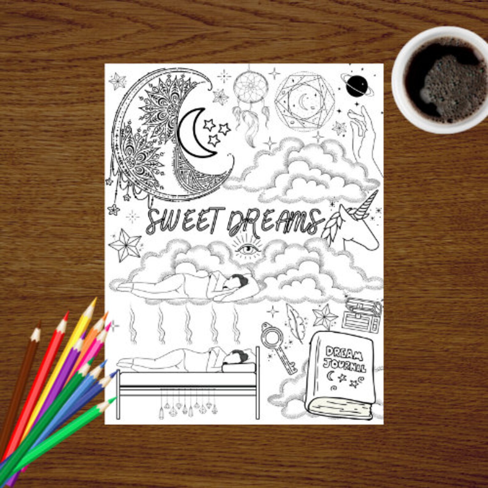 Sweet Dreams Printable Coloring Page - Lucid Dreams - Astral Travel ...