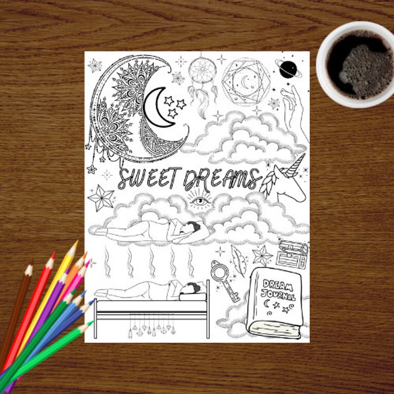 Sweet Dreams Printable Coloring Page - Lucid Dreams - Astral Travel ...