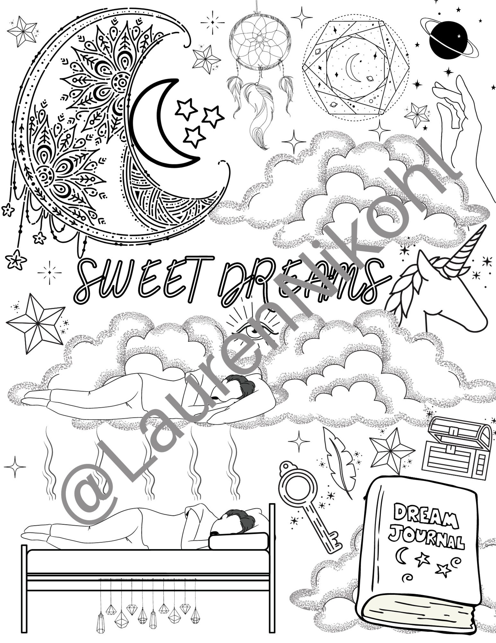 Sweet Dreams Printable Coloring Page - Lucid Dreams - Astral Travel ...