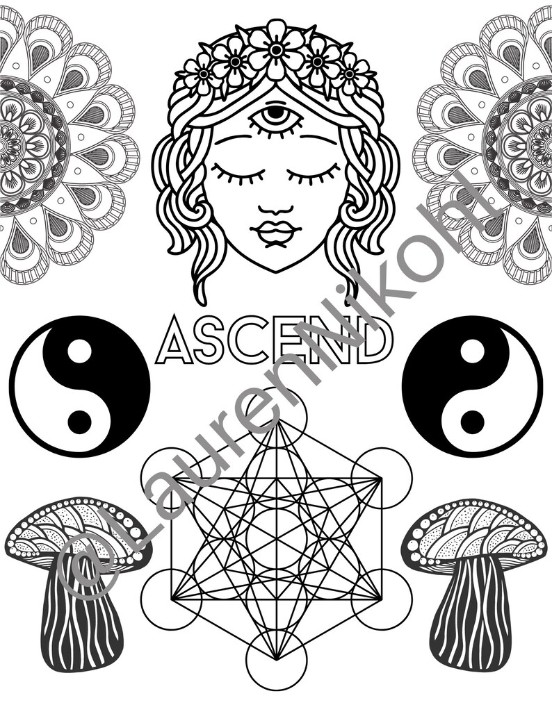 Ascend Printable Coloring Page - Spiritual - Magical - Third Eye - Yin ...