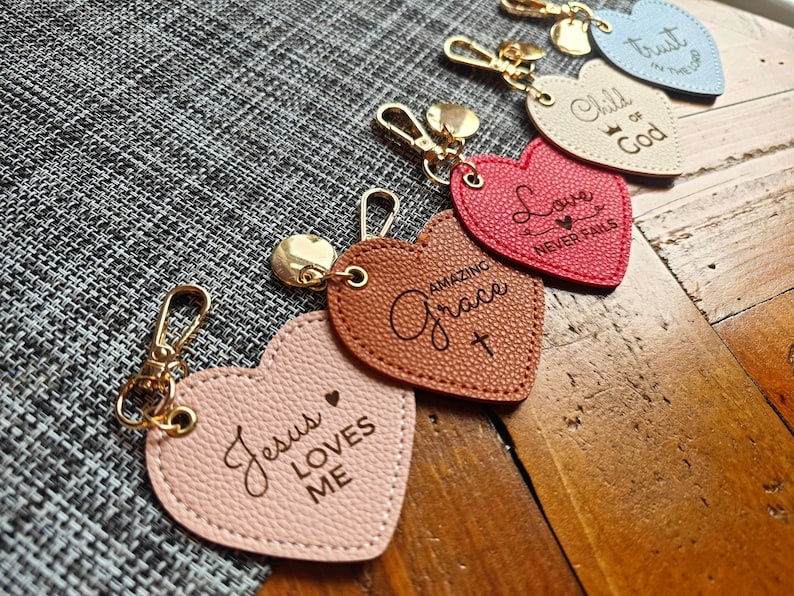 Bible Quote Heart Keyring | Christian PU Leather Gift - Etsy