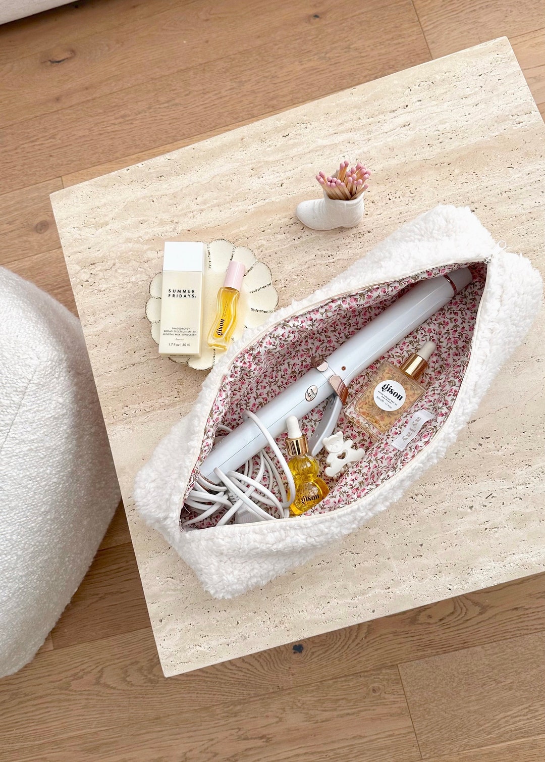 Hairtool/dyson Bag Cream Off-white Soft Teddy Sherpa - Quilted Makeup ...