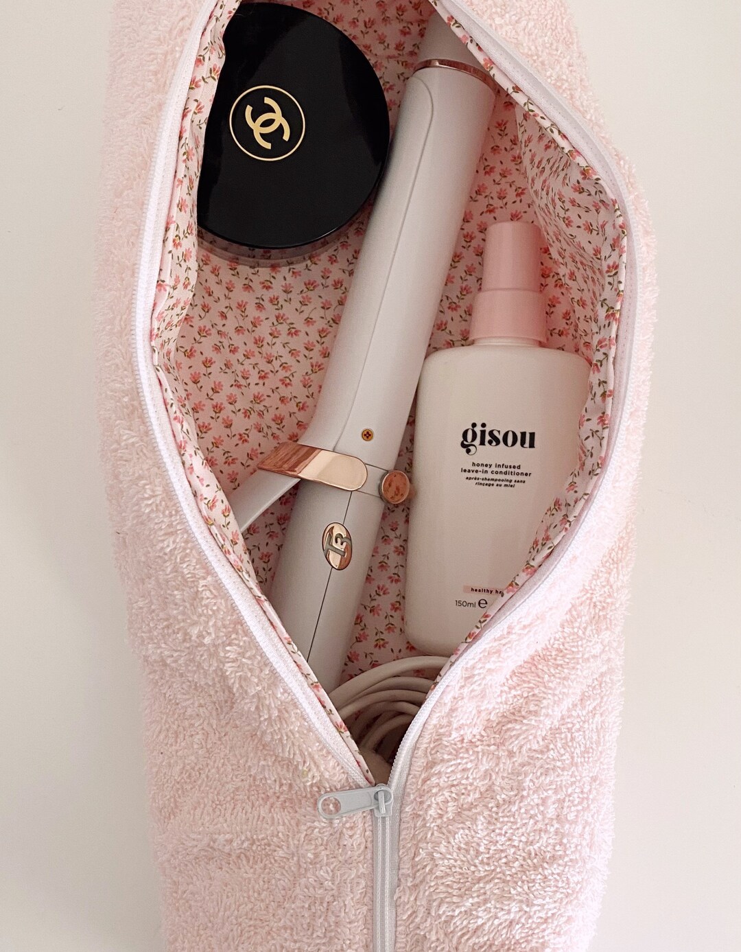 Hairtool/dyson Bag Baby Pink Teddy Floral Quilted Makeup Travel Bag - Etsy