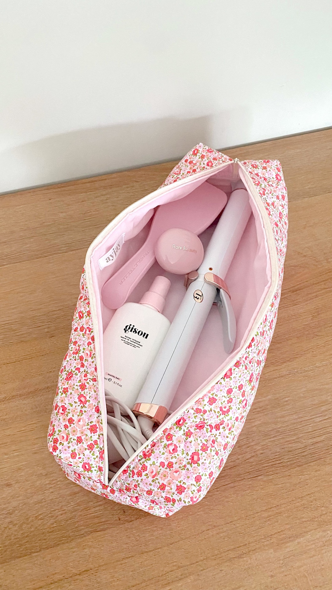 Hairtool/dyson Bag Red Floral - Quilted Makeup Travel Bag - Machine ...