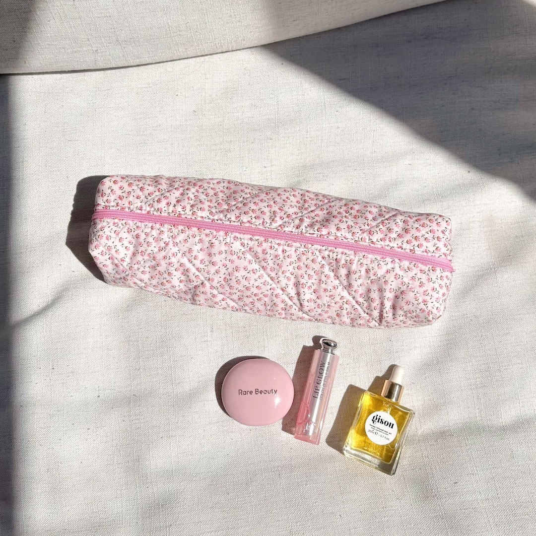 Pencil Case - Pink Floral - Makeup Bag - Machine Washable - Etsy