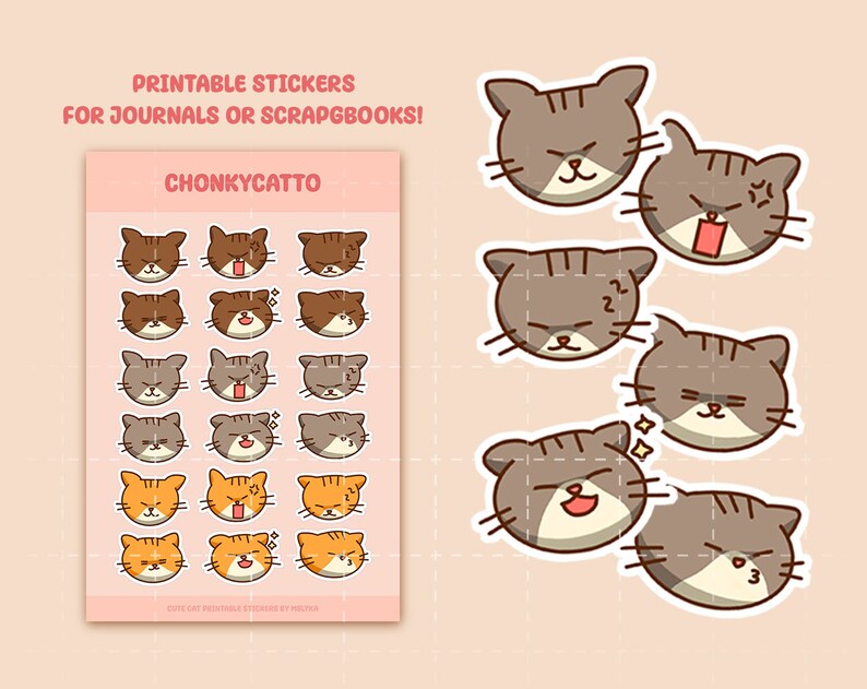 GOODNOTES & PRINTABLE STICKERS / Cute Chonky Cat Stickers / Cat Digital ...