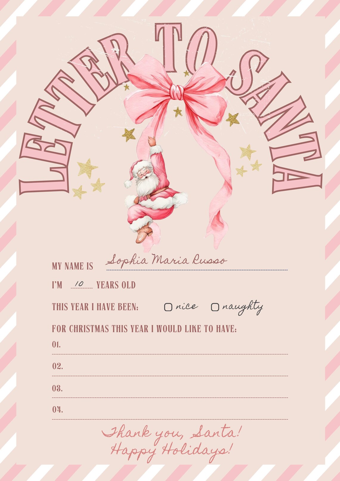 Pink Letter to Santa Printable • Editable Canva Template • Vintage ...