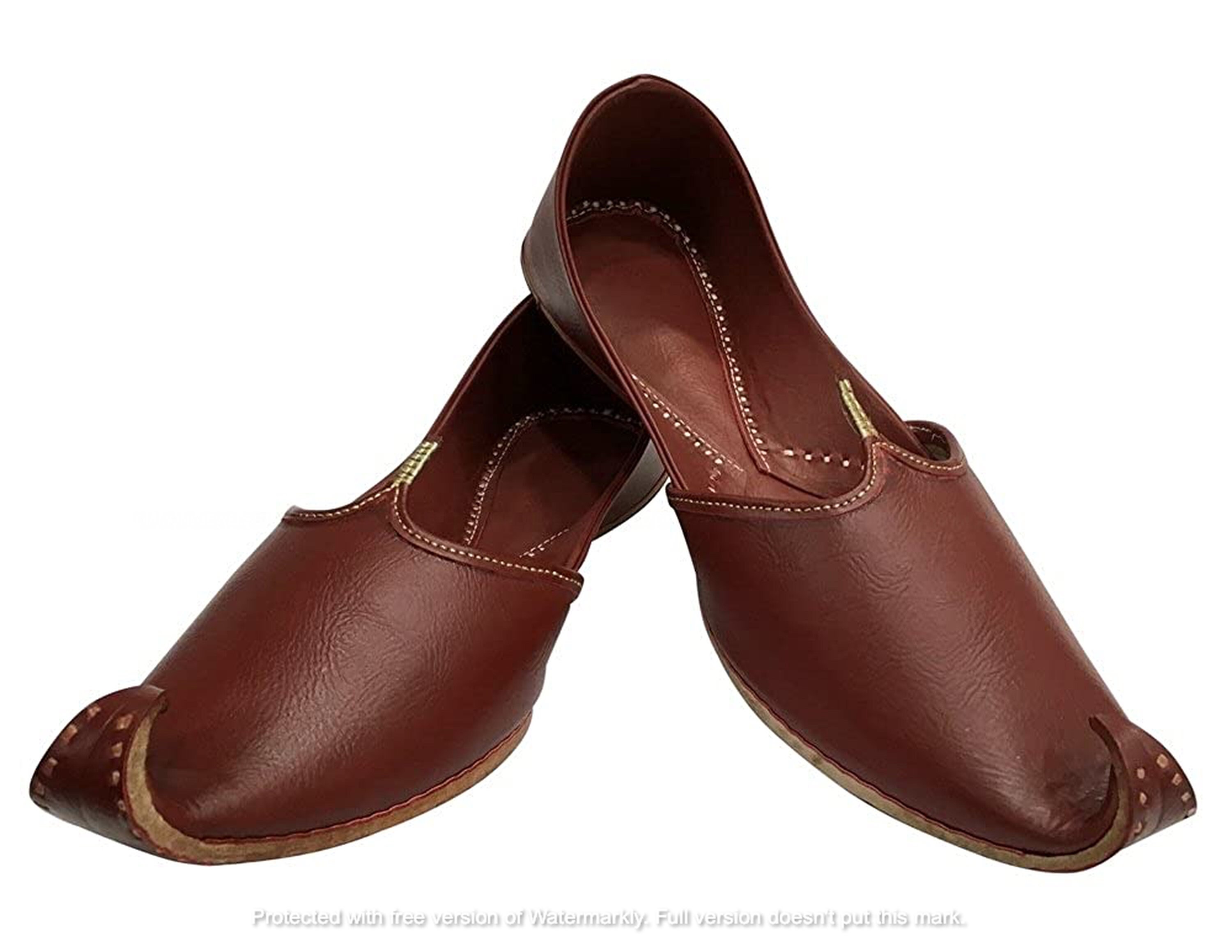 Handmade Brown Leather Mojari for Men – Traditional Curved Toe Jutti ...