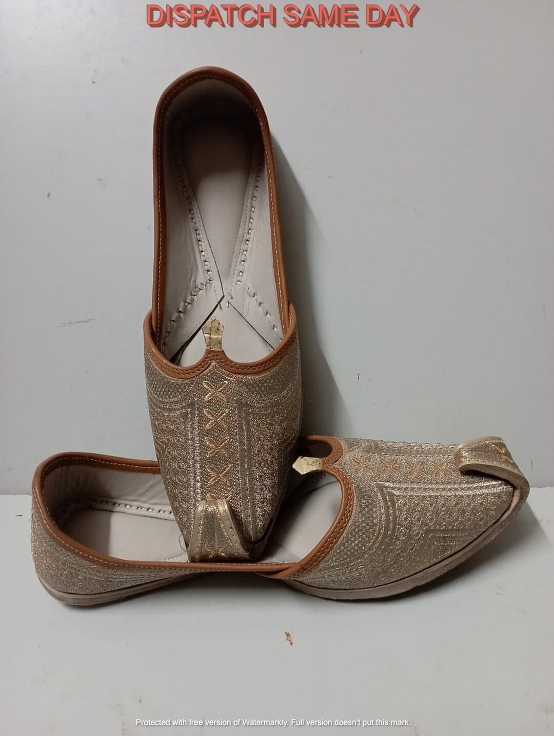 Gold Color Groom Loafer Jutti | Handmade Zari Work Wedding Shoes ...