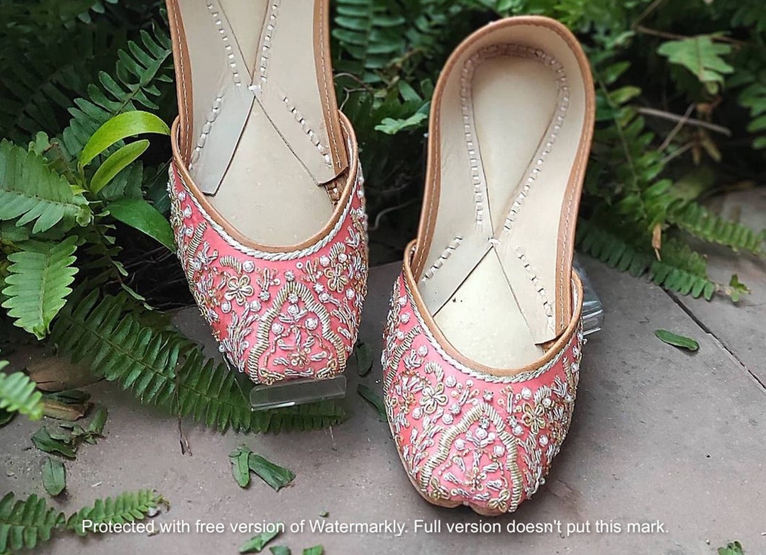 Handcrafted Embroidered Bridal Jutti Flats, Pearl & Zari Work Wedding ...