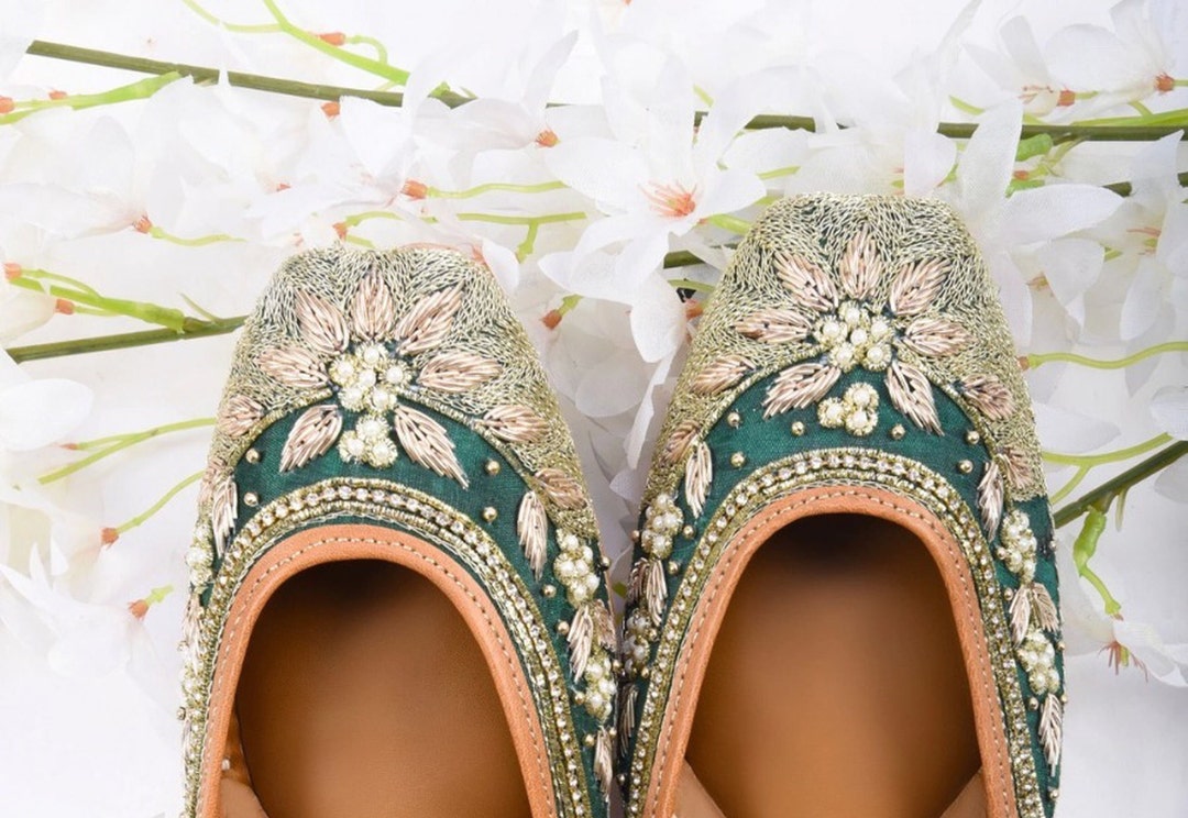 Green Colour Punjabi Jutti Leather Jutti Bridal Jutti Handmade Jutti Green Colour Shoes