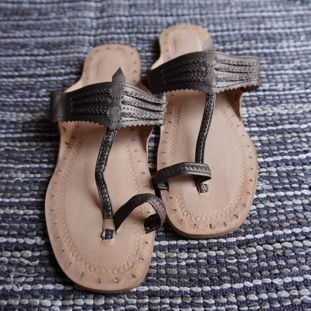 Handmade Kolhapuri Chappal: Women's Boho Leather T-strap Sandals - Etsy