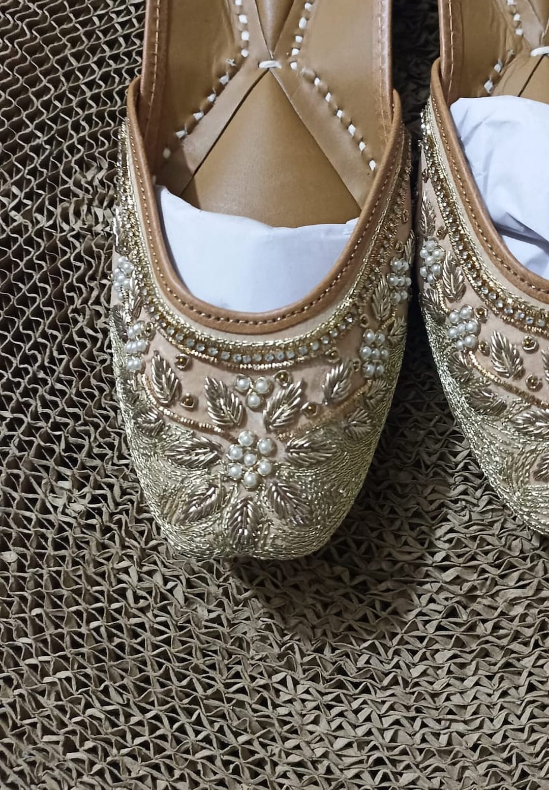 Peach Leather Punjabi Jutti: Bridal Beaded Indian Mojari Shoes - Etsy