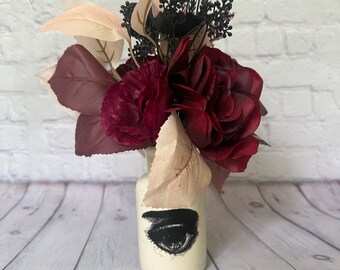 Spooky Vase, White With Black Rose, Use as Halloween Decoration or Year ...