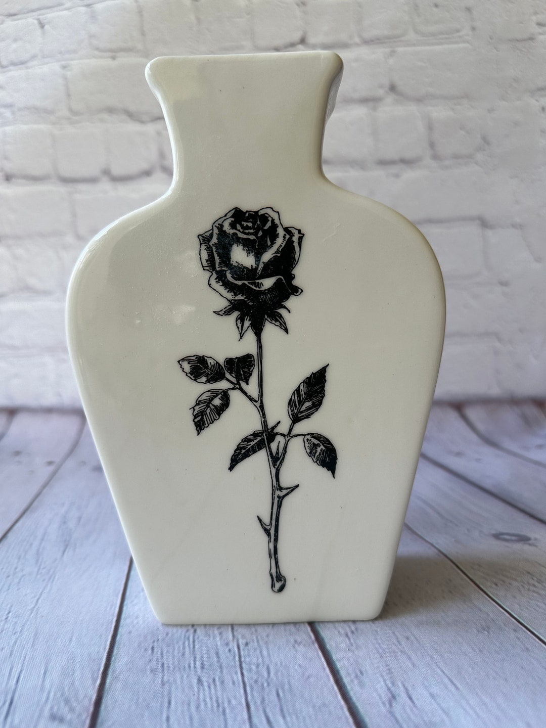 Spooky Vase, White With Black Rose, Use as Halloween Decoration or Year ...