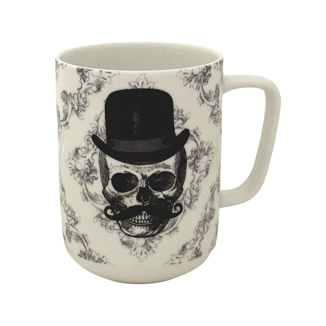 Skull Mug: Mustache With Top Hat, Use for Halloween or Year Round Goth ...