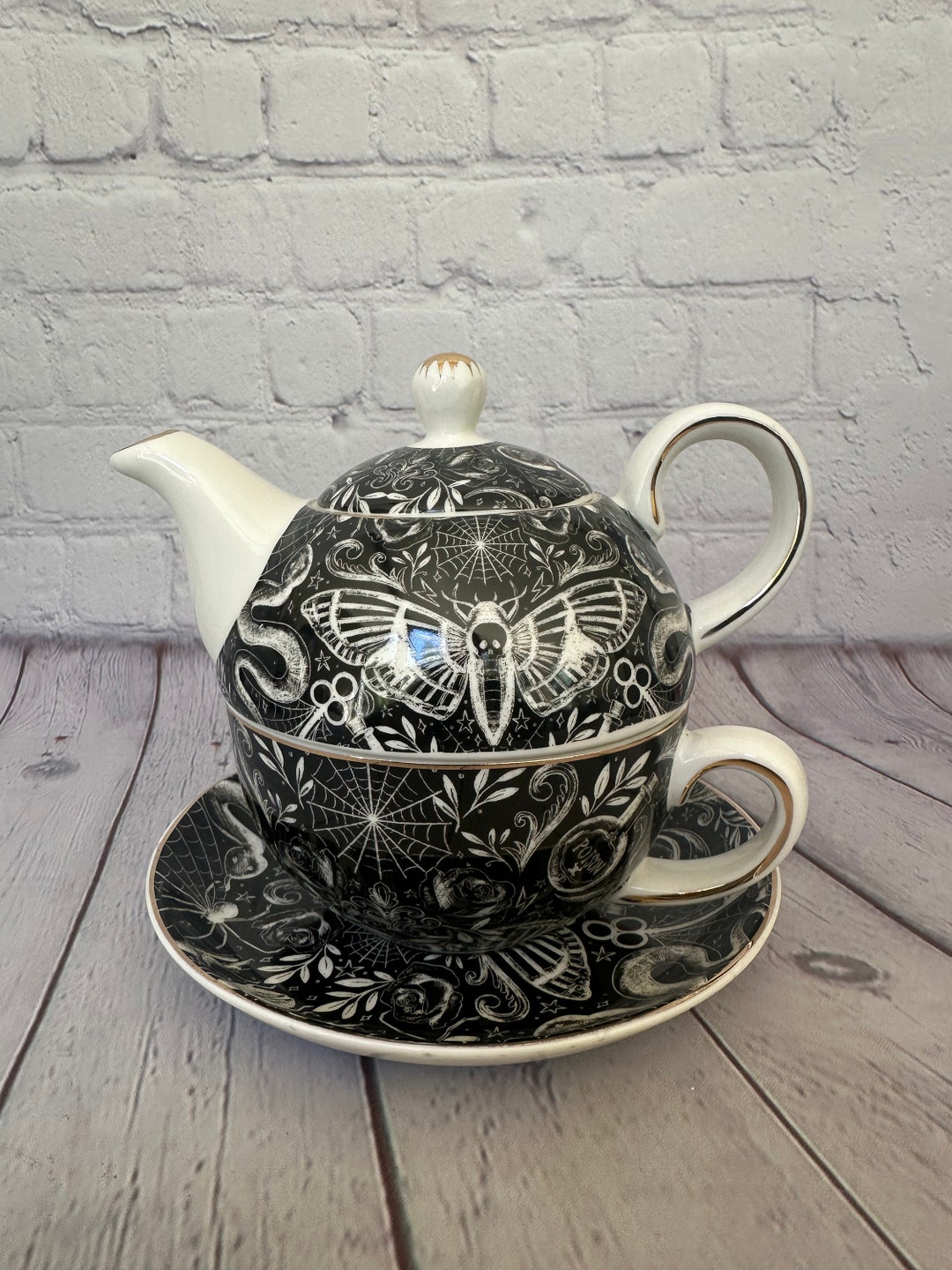 Spooky Celestial Boho Teapot Teacup, Black and White - Etsy
