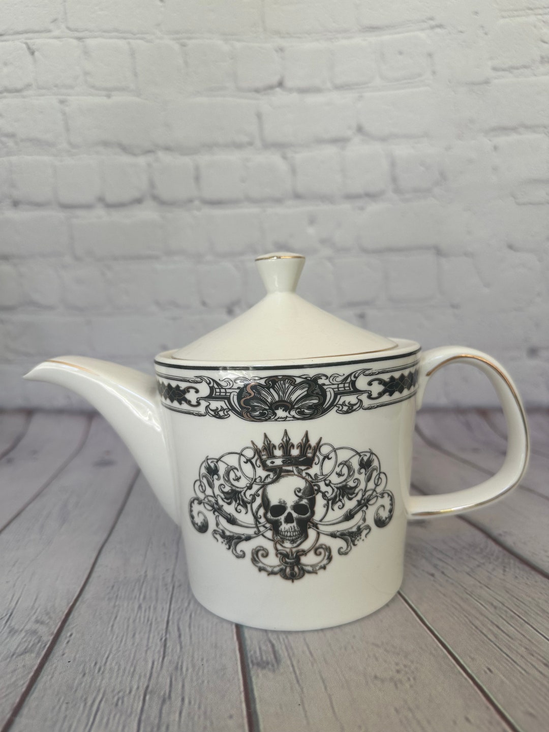 Spooky Skull Teapot, Black and White - Etsy