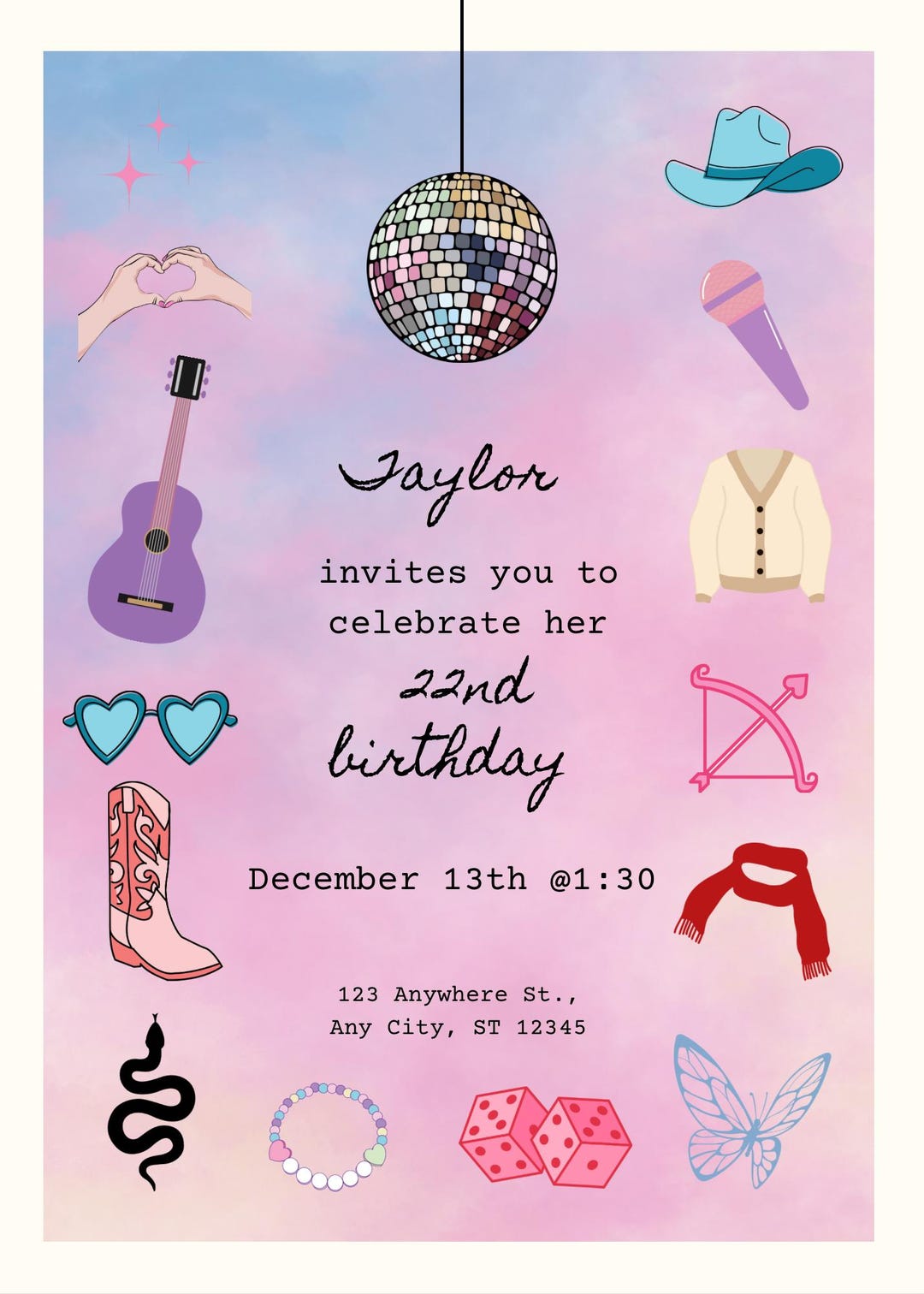 Taylor Swift-themed Birthday Invitation - Editable Digital Download ...