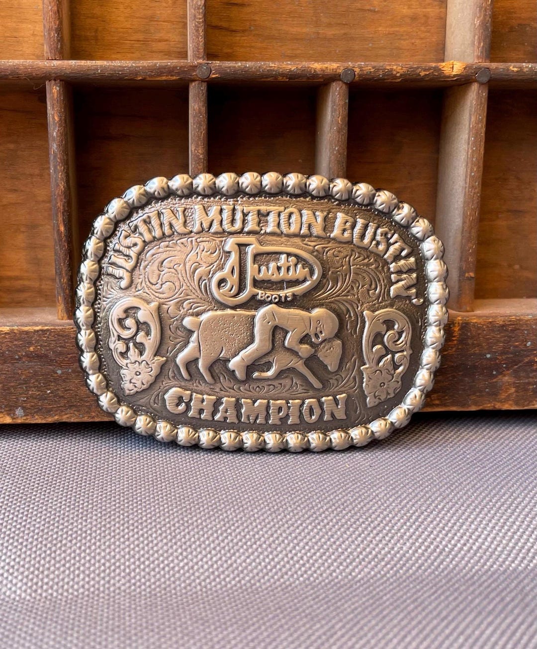 Justin Boots Belt Buckle. Mutton Bustin’ Champion Rodeo Buckle. Western ...