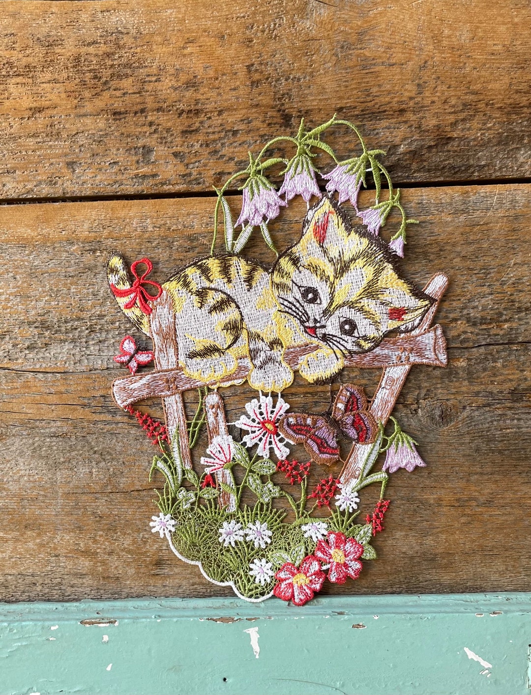 Large Kitten Applique Patch. Cats. Kittens. Flowers. Garden. Applique ...