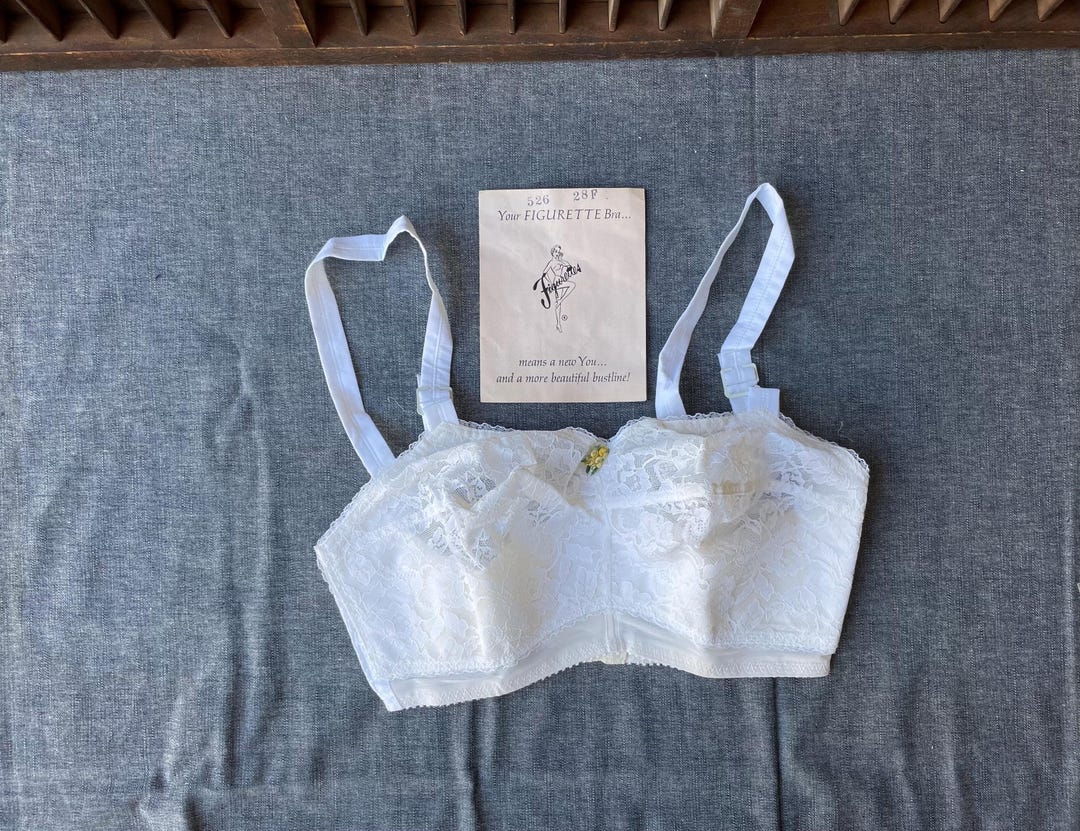Figurettes Bra. Style 526. Size 28F. White. Yellow Flowers. Patent ...