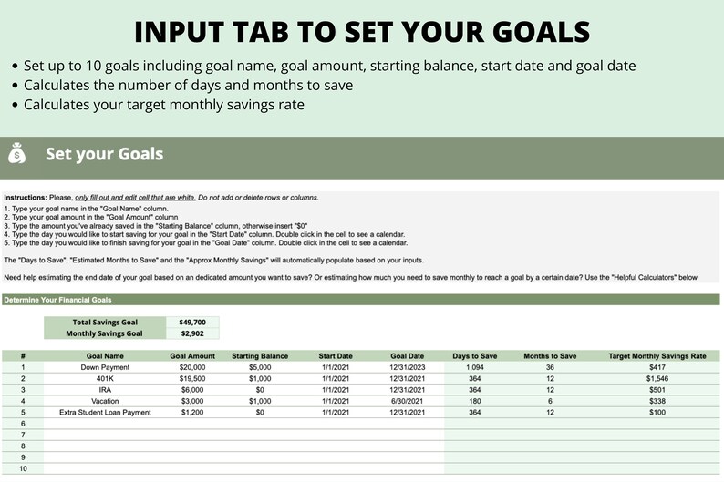 Financial Goal Digital Tracker (google Sheets) - Etsy