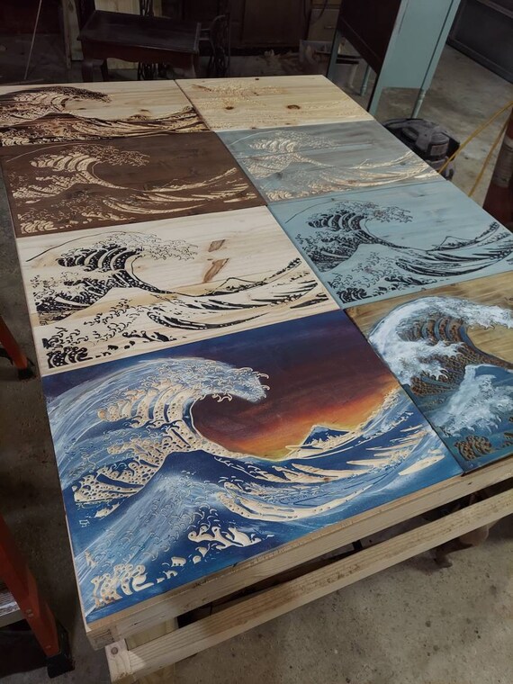 Painted and carved wood Great Wave wall Art Wall Décor Signs etna.com.pe